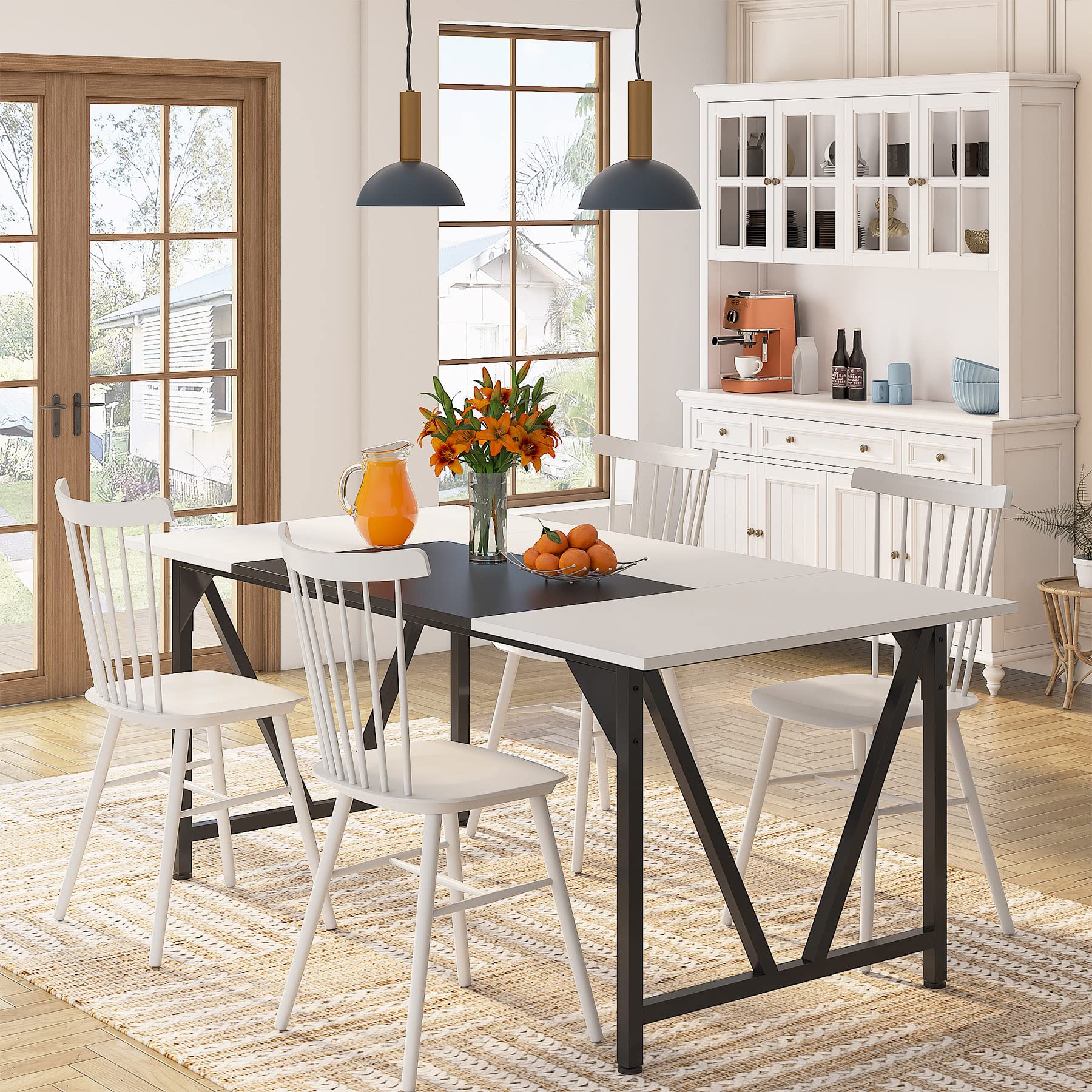 Tribesigns 71'' Large Dining Table for 6-8 Peoples, Modern Wood Kitchen Tables with Splicing Board, Rectangle Dinner Dining Room Table with Heavy-Duty M-Shapped Metal Frame