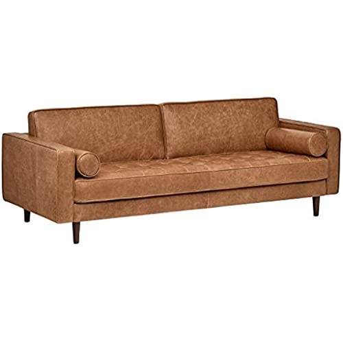 sgzyl Rivet Mid-Century Leather Sofa Couch, 86.6" W