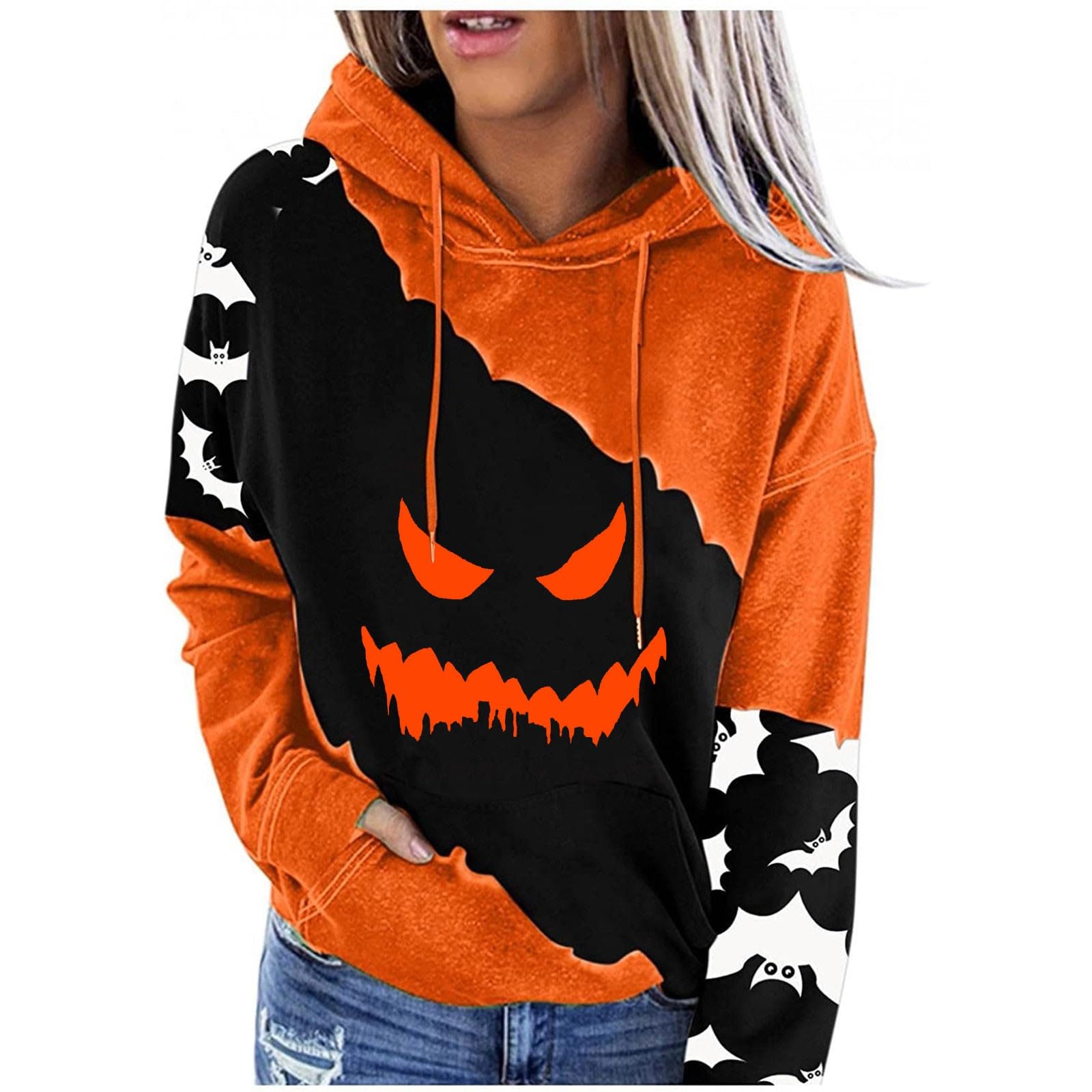 Halloween Costumes For Women Fashion Pumpkin Long Sleeve Casual Hoodies Pullover Oversized Hooded Loose Fit Vintage Cute Sweatshirts Trendy Plus Size Fall Clothes Women 2023(A09 Ginger,3X-Large)