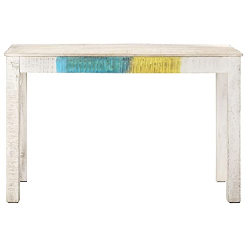 ULUYYUC Dining Table White 47.2"x23.6"x29.9" Solid Mango Wood,Office Desks Party Table Kitchen Tables Kitchen Furniture Outdoor Table for Living Room, Kitchen, Backyard, Wedding,Office