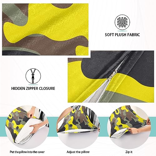 Yellow Camo Pillow Cases King Size Velvet Pillow Covers Super Soft Decorative Pillowcase with Zipper for Women Men Bedroom Sofa Couch