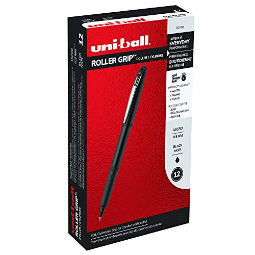 Uniball Roller Grip Pens, Micro Point (0.5mm), Black, 12 Count