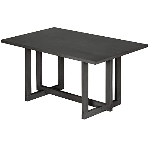 KoiHome Retro Support Design, 4 Chairs with Soft Cushions and a Wood Bench, Kitchen Home Room/Restaurant Furniture (Gray), 6-Piece Dining Table Set with H-Shaped Legs