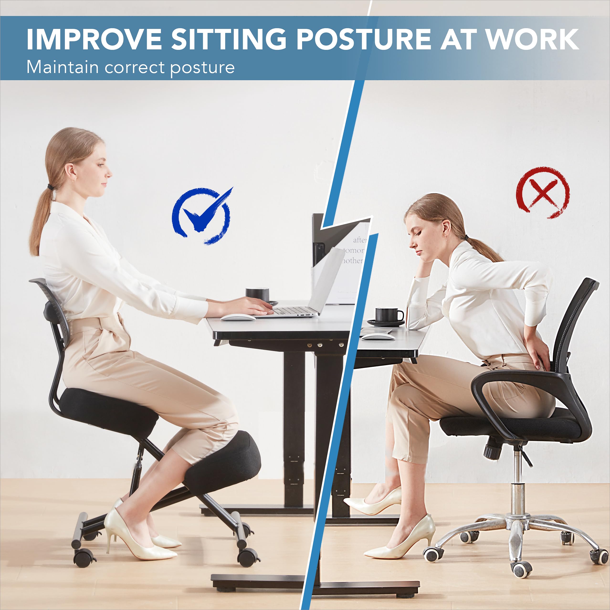 SOMEET Kneeling Chair Ergonomic with Back Support, Ergonomic Kneeling Chair with Brake and Smooth Gliding Casters, Adjustable Stool for Home and Office, Posture Chair to Relieve Back Pain, Black Linen