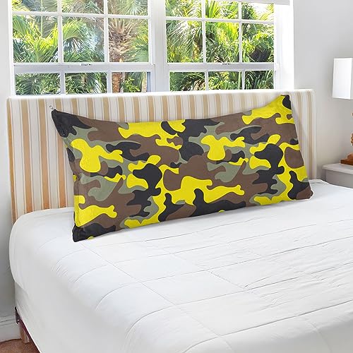 Yellow Camo Pillow Cases King Size Velvet Pillow Covers Super Soft Decorative Pillowcase with Zipper for Women Men Bedroom Sofa Couch