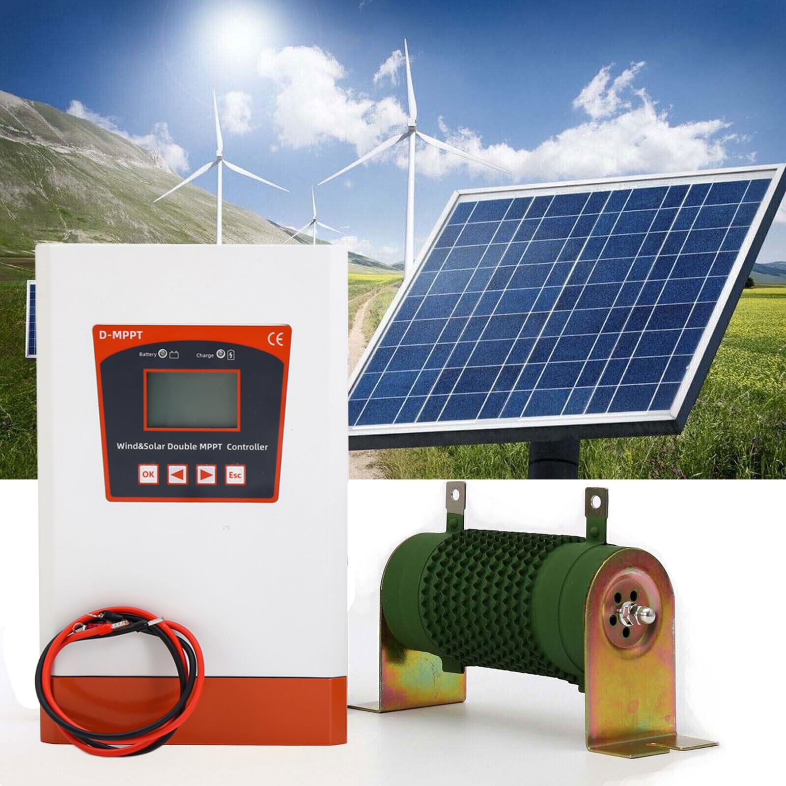 3000W Wind Solar Hybrid Charge Controller MPPT Boost Charge Controller LCD Screen for Off Grid 1000W Wind Turbine Generator 2000W Solar Panel PV System with Dump Load (12V/24V Auto)