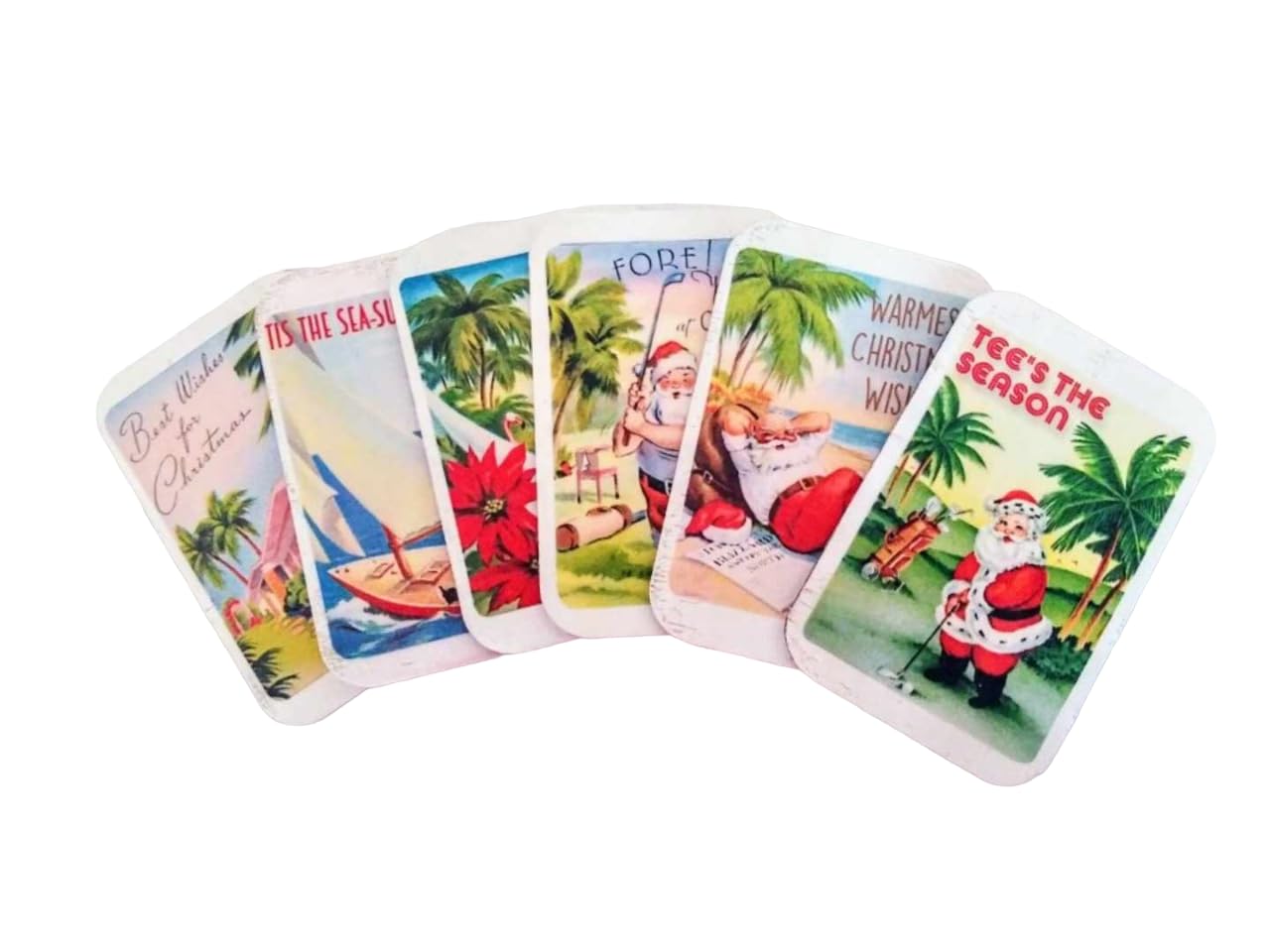 Set Of 6! Santa's Florida Christmas Miniature Wood Signs For Dollhouse Decor, Scrapbook Embellishments, Ephemera