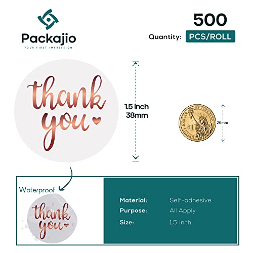 PACKAJIO Thank You Stickers Roll β500 PCS, 1.5β Inch, Durable, Self-Adhesive & Waterproof Rose Gold Foil - Thank You Stickers for Small Business, Packaging, Envelopes Seal, and Gift Wraps