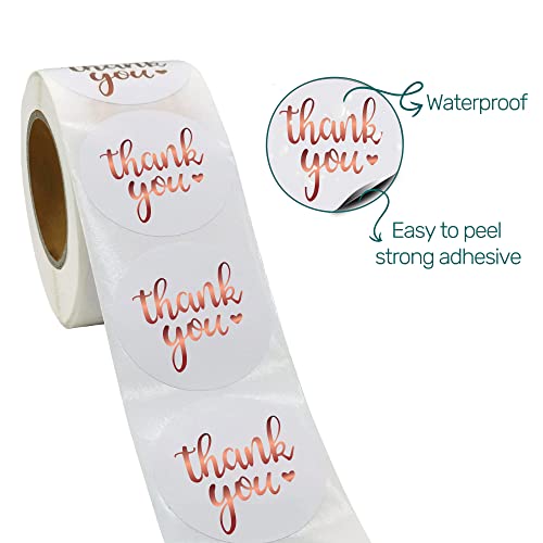 PACKAJIO Thank You Stickers Roll β500 PCS, 1.5β Inch, Durable, Self-Adhesive & Waterproof Rose Gold Foil - Thank You Stickers for Small Business, Packaging, Envelopes Seal, and Gift Wraps