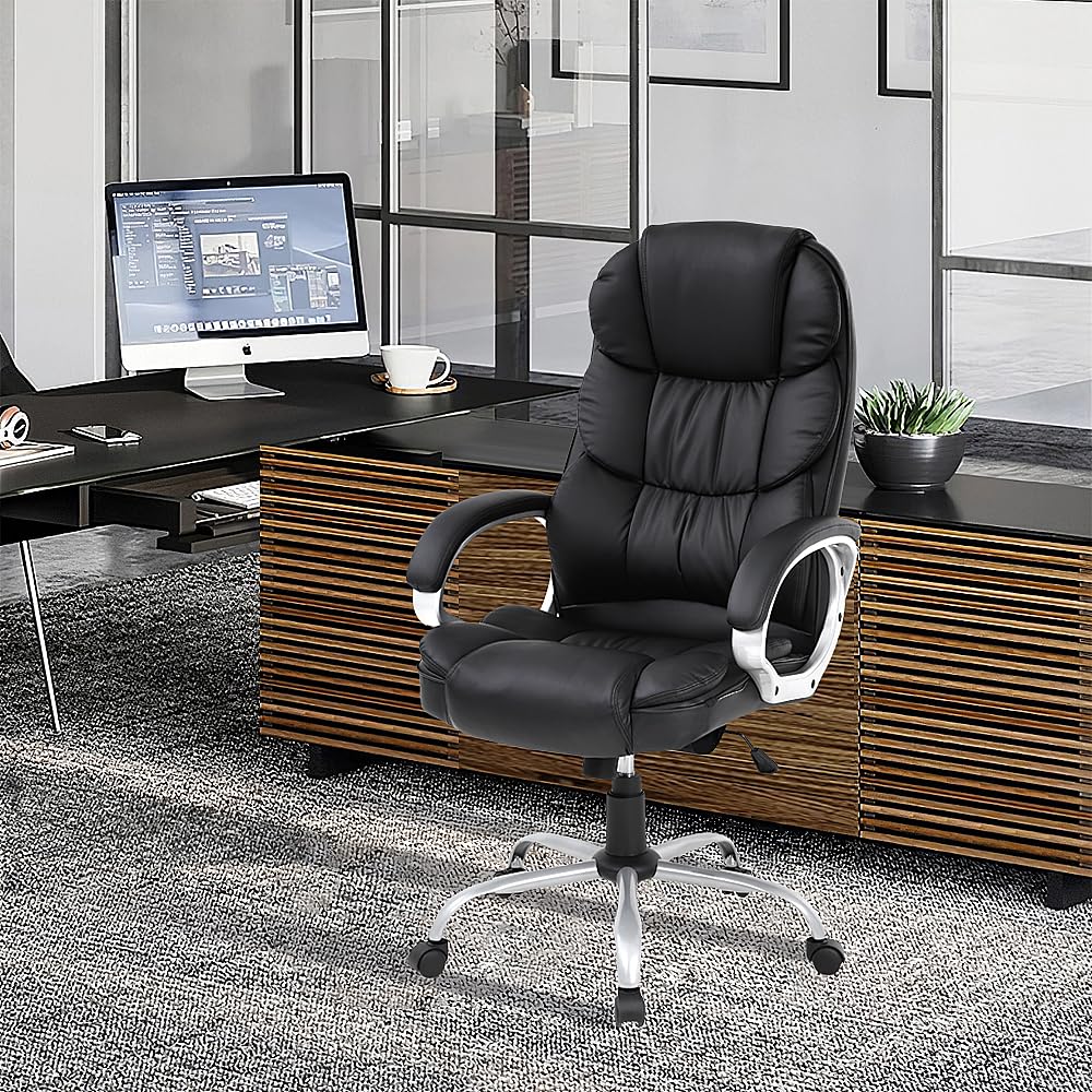 BLKMTY Office Chair Ergonomic Computer Chair PU Leather Chair High Back Desk Chair Adjustable Height Chair with Lumbar Support Executive Swivel Task Chair for Women, Black