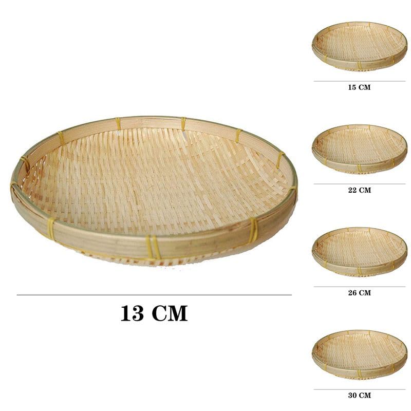 Natural Handmade Weaving Bamboo Sieve Bamboo Raft Round Dustpan DIY Decorative Fruit Bread Basket Kitchen Storage