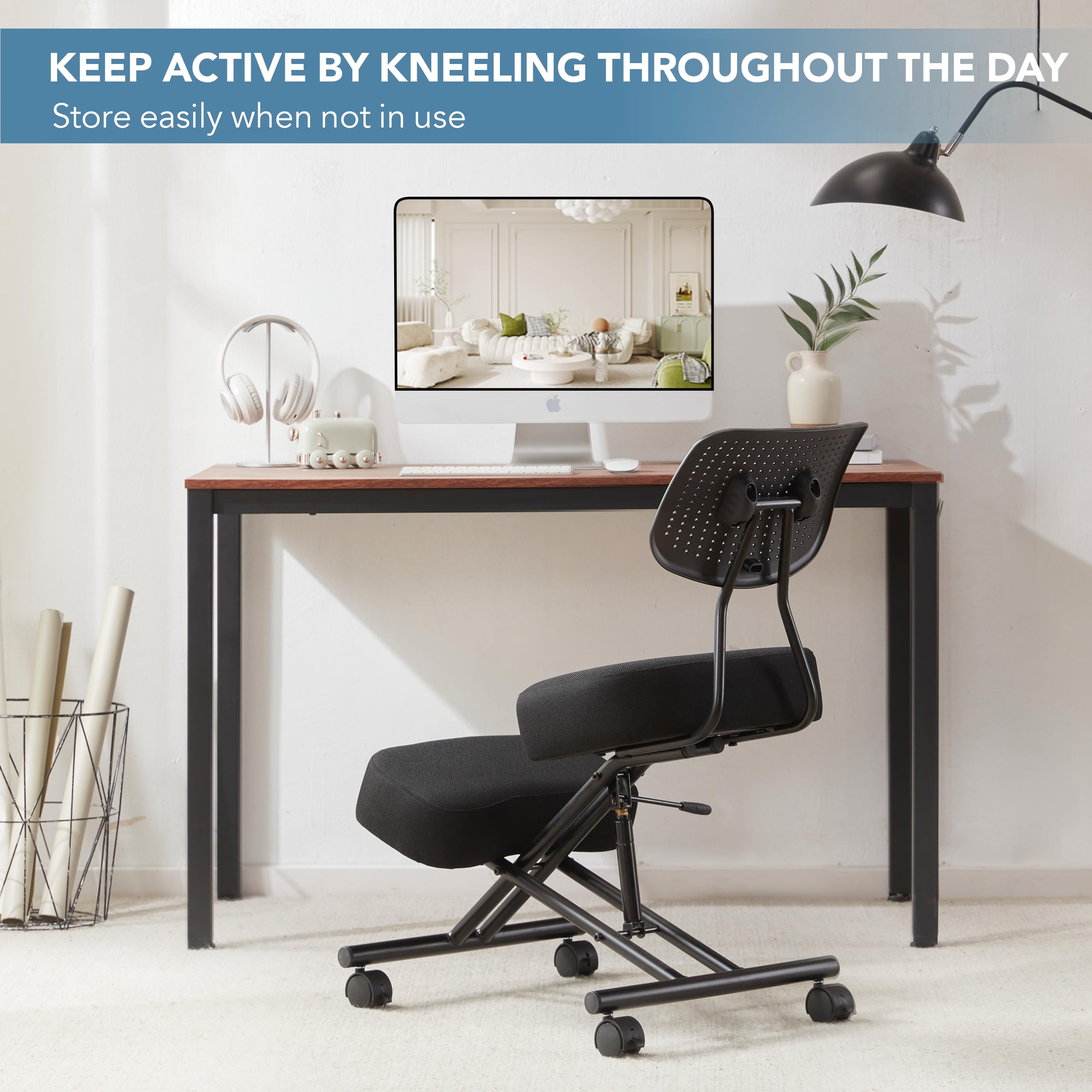 SOMEET Kneeling Chair Ergonomic with Back Support, Ergonomic Kneeling Chair with Brake and Smooth Gliding Casters, Adjustable Stool for Home and Office, Posture Chair to Relieve Back Pain, Black Linen