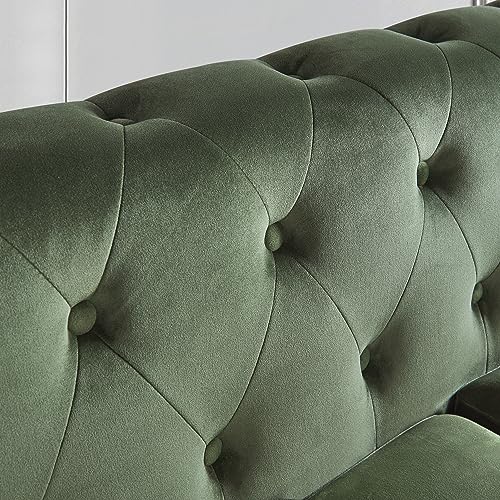 Classic Traditional Upholstered Sofa with high-tech, Fabric Surface/Chesterfield Tufted Fabric Sofa Couch for Living Room Bedroom (Green)