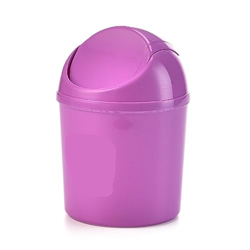 RIIJA Garbage Can Multi-Color Creative Small Desktop Trash Can Kitchen Living Room Flip Sundry Storage Small Plastic Bucket Wastebasket (Color : Purple, Size : Small)