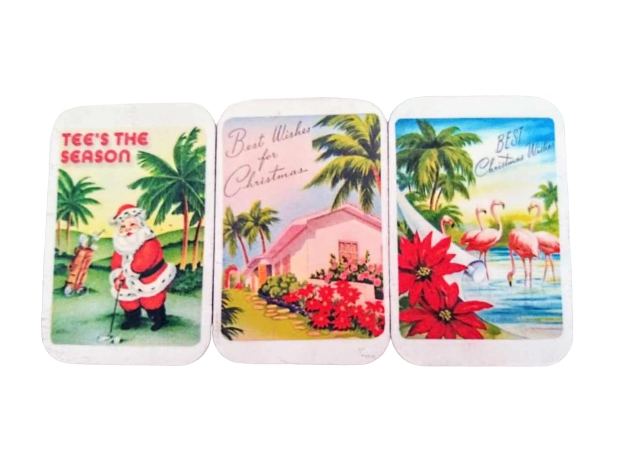 Set Of 6! Santa's Florida Christmas Miniature Wood Signs For Dollhouse Decor, Scrapbook Embellishments, Ephemera