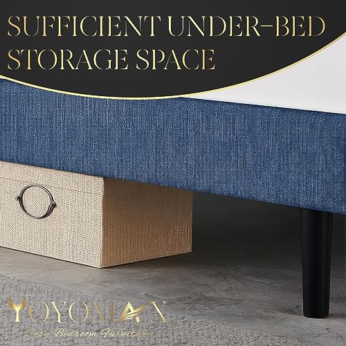 yoyomax Full Size Upholstered Bed Frame Platform with Linen Fabric Headboard and Strong Wooden Slats Support, Non-Slip & Noise-Free, Easy Assembly, No Box Spring Needed, Blue