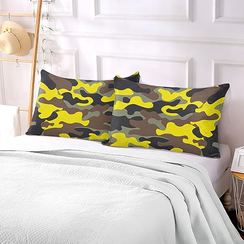 Yellow Camo Pillow Cases King Size Velvet Pillow Covers Super Soft Decorative Pillowcase with Zipper for Women Men Bedroom Sofa Couch