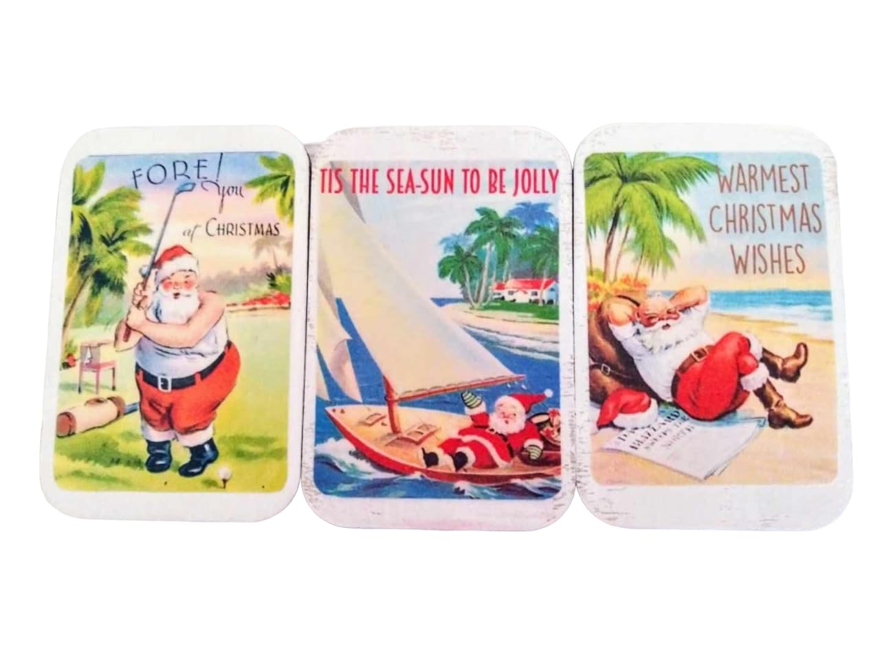 Set Of 6! Santa's Florida Christmas Miniature Wood Signs For Dollhouse Decor, Scrapbook Embellishments, Ephemera
