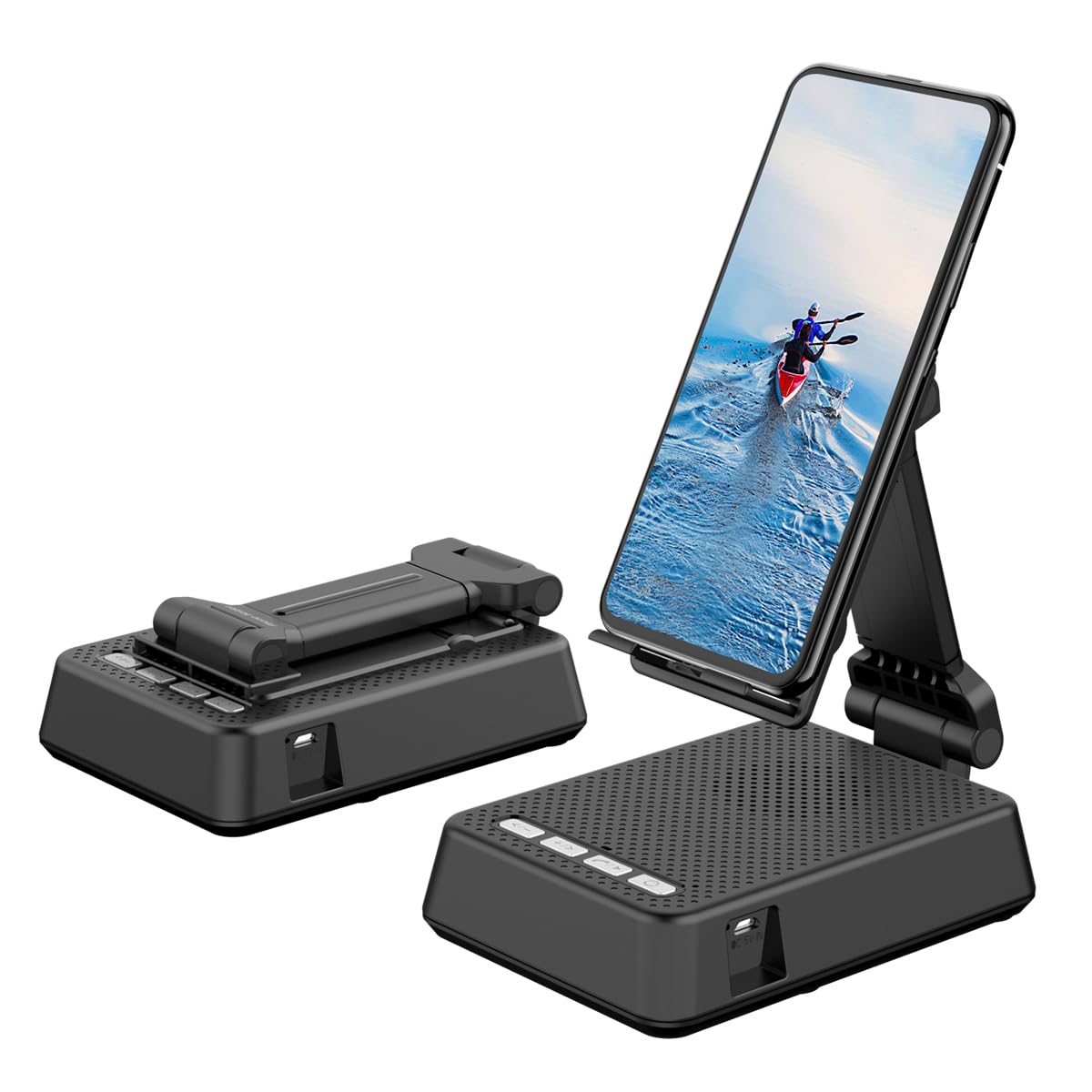 VIGROS Cell Phone Stand with Wireless Bluetooth 5.2 Speaker for Desk Anti-Slip Base HD Stereo Sound for Home and Outdoors with Speaker Compatible with iPhone Cell Phone Tablets