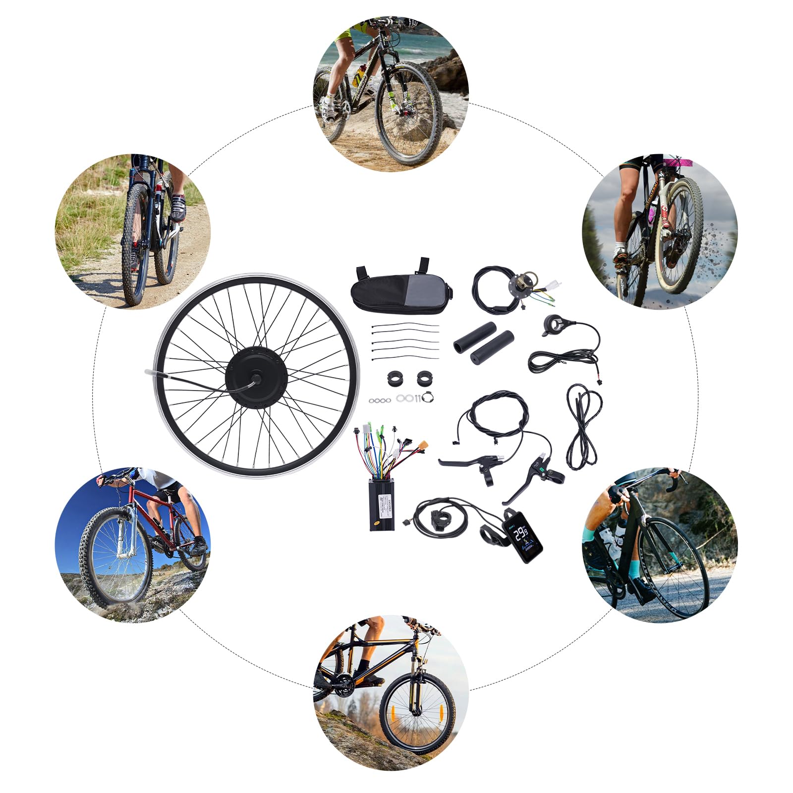 DCEHKR E-Bike Conversion Kits 36V Electric Bike Front Hub Conversion Kit with Brushless Gear Motor 500W Electric Bicycle Conversion Kits Suitable for 24-inch Front Wheel E-Bike