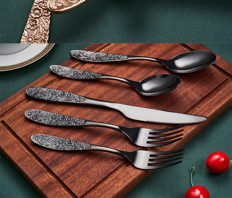 Taiyoko Silverware Set Flatware 32-Piece Retro Cutlery,Mirror Polished,Stainless Steel,Kitchen Utensils Tableware Service with Steak Knives Dinner Fork Knife Spoon