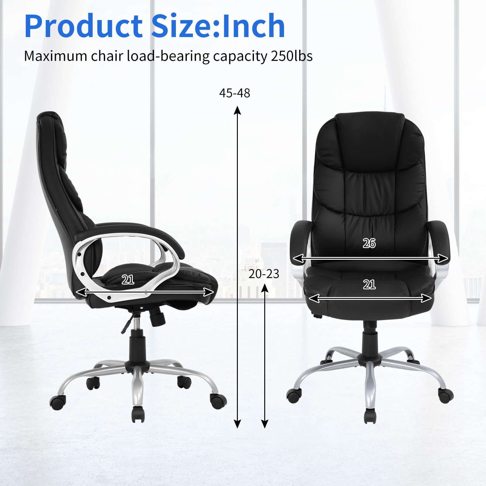 BLKMTY Office Chair Ergonomic Computer Chair PU Leather Chair High Back Desk Chair Adjustable Height Chair with Lumbar Support Executive Swivel Task Chair for Women, Black