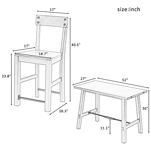 Dinehome 5-Piece Counter Height Dining Set, Minimalist Industrial Style Wood & Metal Table with 4 Chairs for Small Space, Espresso