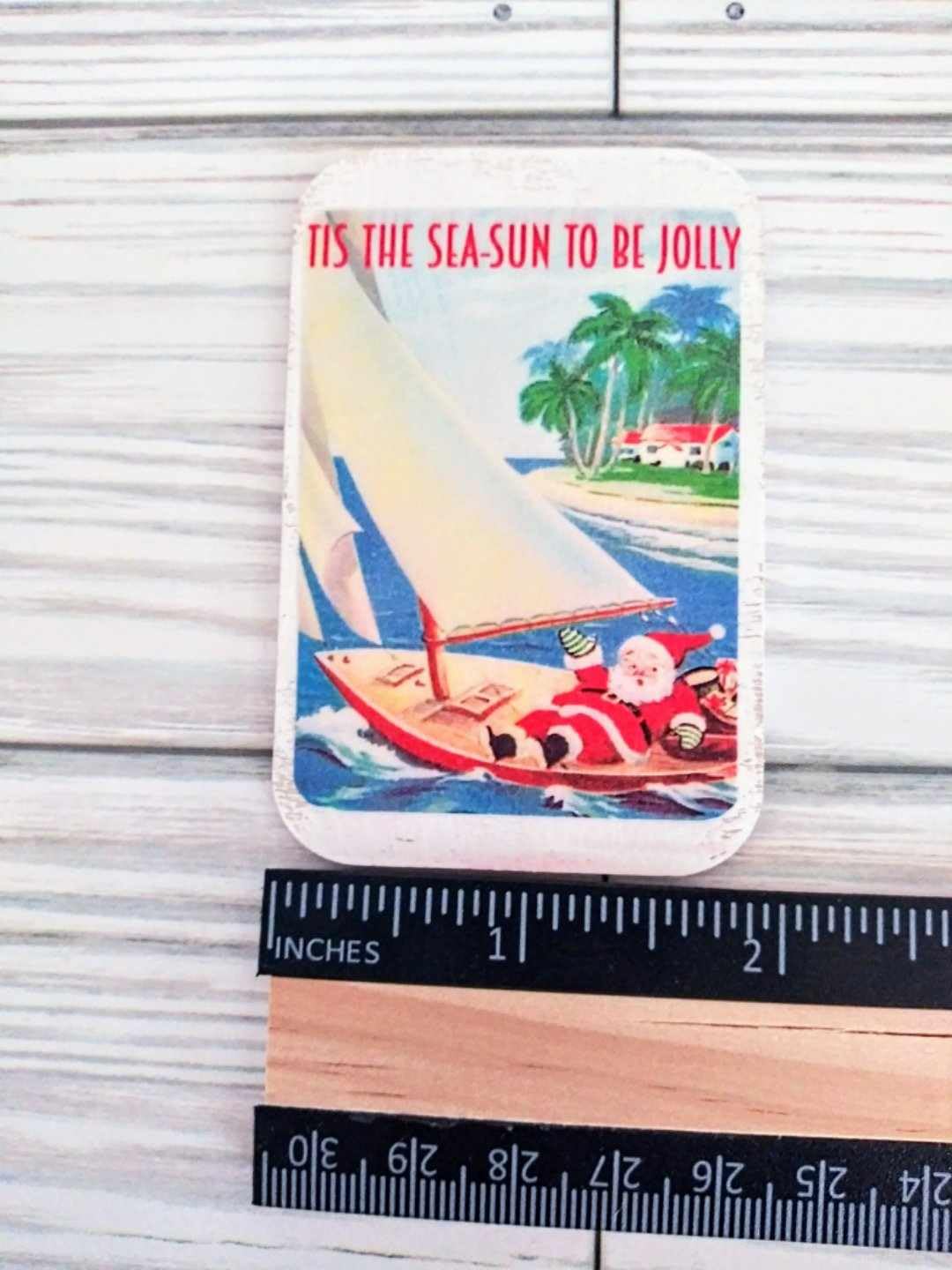 Set Of 6! Santa's Florida Christmas Miniature Wood Signs For Dollhouse Decor, Scrapbook Embellishments, Ephemera