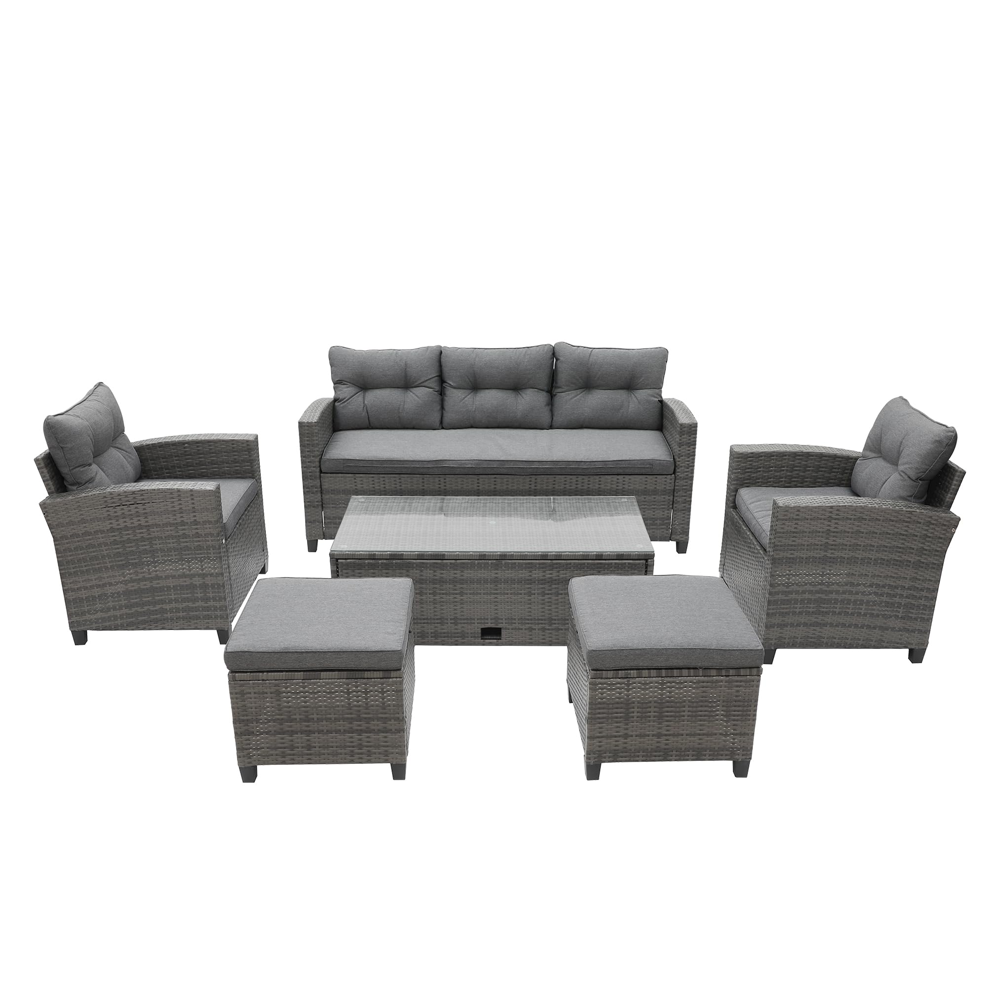 Clihome 6pcs Patio Sofa Set Outdoor PE Rattan Sectional Set with Cushions Lounge Chaise and Coffee Table Wicker Patio Furniture for Patio Backyard Garden Poolside