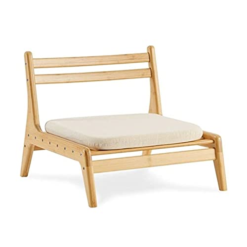 MAXCBD Desk Chair Side Chairs Bamboo Floor Seat Chair for Living Room Japanese Chair w/Cushion Dining Room Chair