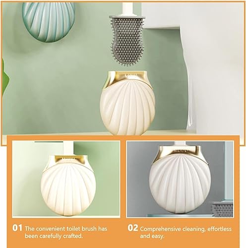AAMNA Shell Toilet Brush and Holder Wall-Mounted Toilet Cleaning Brushes w/Long Plastic Handle and Soft Silicone Bristles Bathroom Deep Cleaner