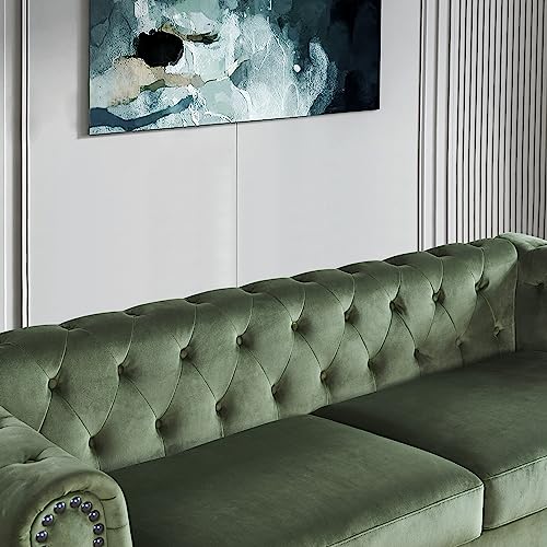 Classic Traditional Upholstered Sofa with high-tech, Fabric Surface/Chesterfield Tufted Fabric Sofa Couch for Living Room Bedroom (Green)