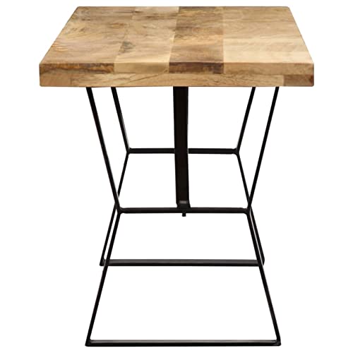 Tidyard Dining Table 47.2 x 23.6 x 29.9 Inch Solid Mango Wood Wooden Dinner Table Iron Legs Brown for Kitchen, Bistro, Home Furniture