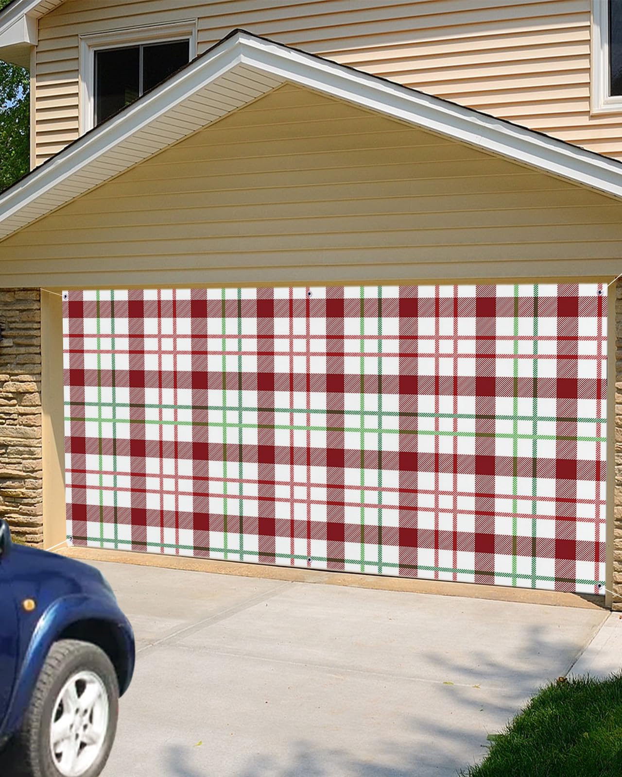 Rocking Giraffee Garage Door Cover Tile Red and Green Grid Garage Door Banner Hanging Backdrop Banner Photo Background Indoor Outdoor Wall Party Decoration 7x8 Ft