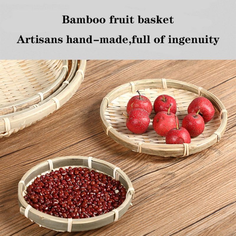 Natural Handmade Weaving Bamboo Sieve Bamboo Raft Round Dustpan DIY Decorative Fruit Bread Basket Kitchen Storage