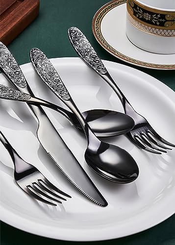 Taiyoko Silverware Set Flatware 32-Piece Retro Cutlery,Mirror Polished,Stainless Steel,Kitchen Utensils Tableware Service with Steak Knives Dinner Fork Knife Spoon