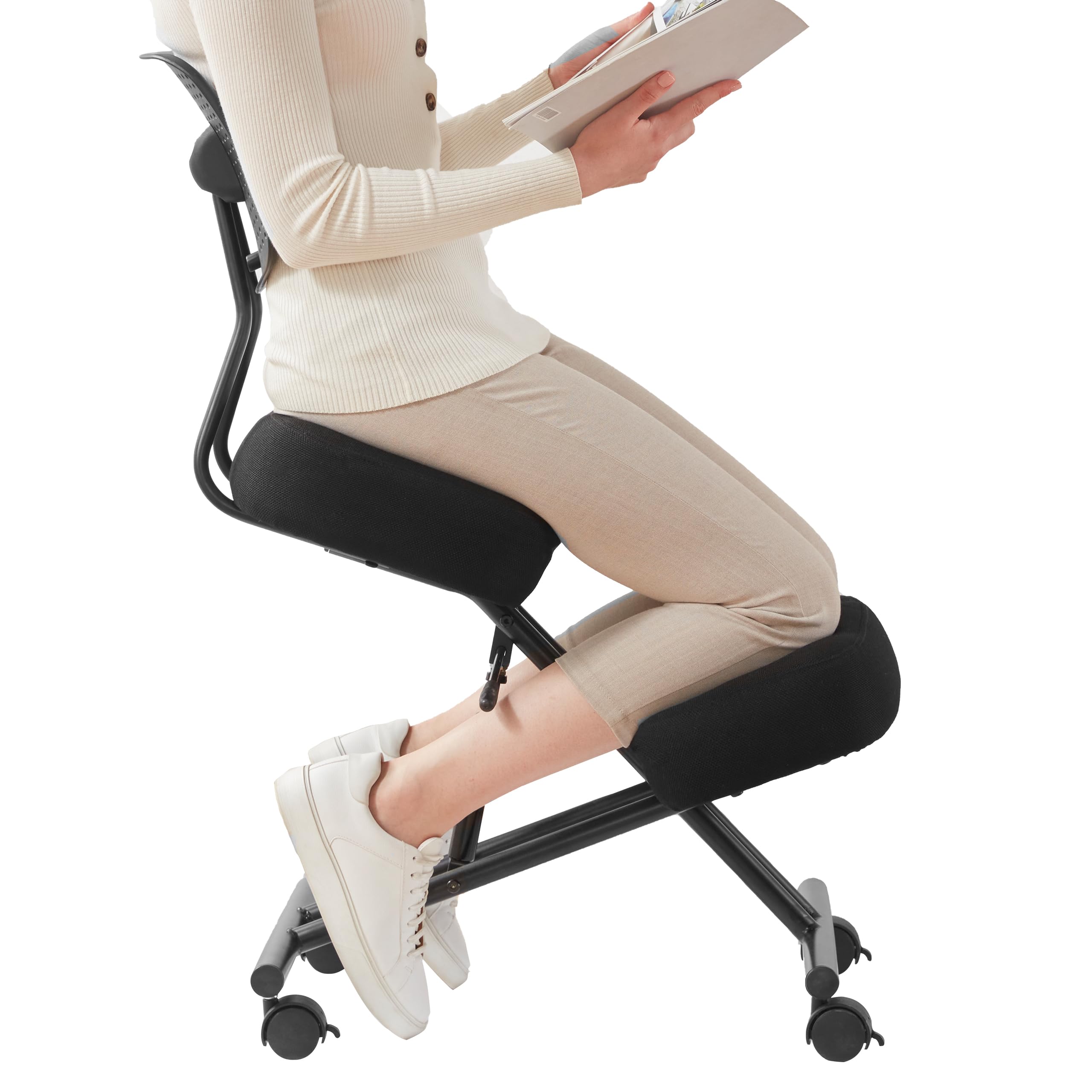 SOMEET Kneeling Chair Ergonomic with Back Support, Ergonomic Kneeling Chair with Brake and Smooth Gliding Casters, Adjustable Stool for Home and Office, Posture Chair to Relieve Back Pain, Black Linen