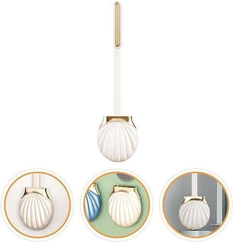 AAMNA Shell Toilet Brush and Holder Wall-Mounted Toilet Cleaning Brushes w/Long Plastic Handle and Soft Silicone Bristles Bathroom Deep Cleaner