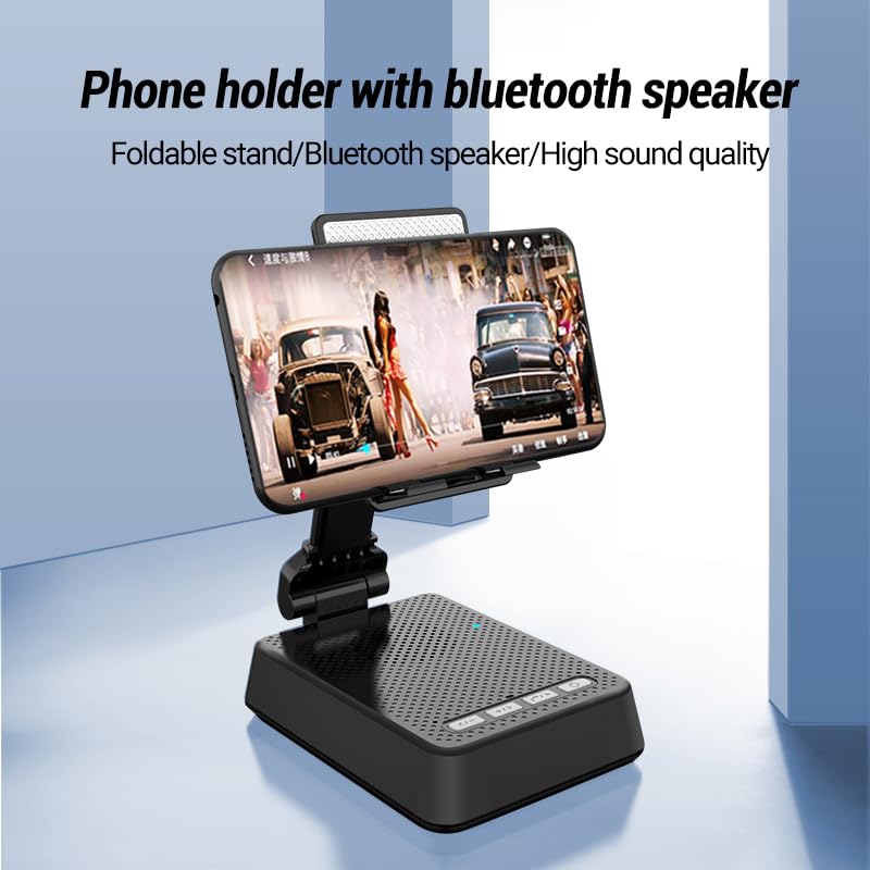 VIGROS Cell Phone Stand with Wireless Bluetooth 5.2 Speaker for Desk Anti-Slip Base HD Stereo Sound for Home and Outdoors with Speaker Compatible with iPhone Cell Phone Tablets