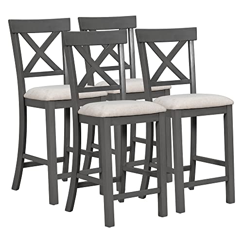 WOZNLA 6-Piece Counter Height Dining Set - Rectangular Wood Table with Shelf, 4 Upholstered Chairs, 1 Bench - Ideal for Kitchen and Family Dining