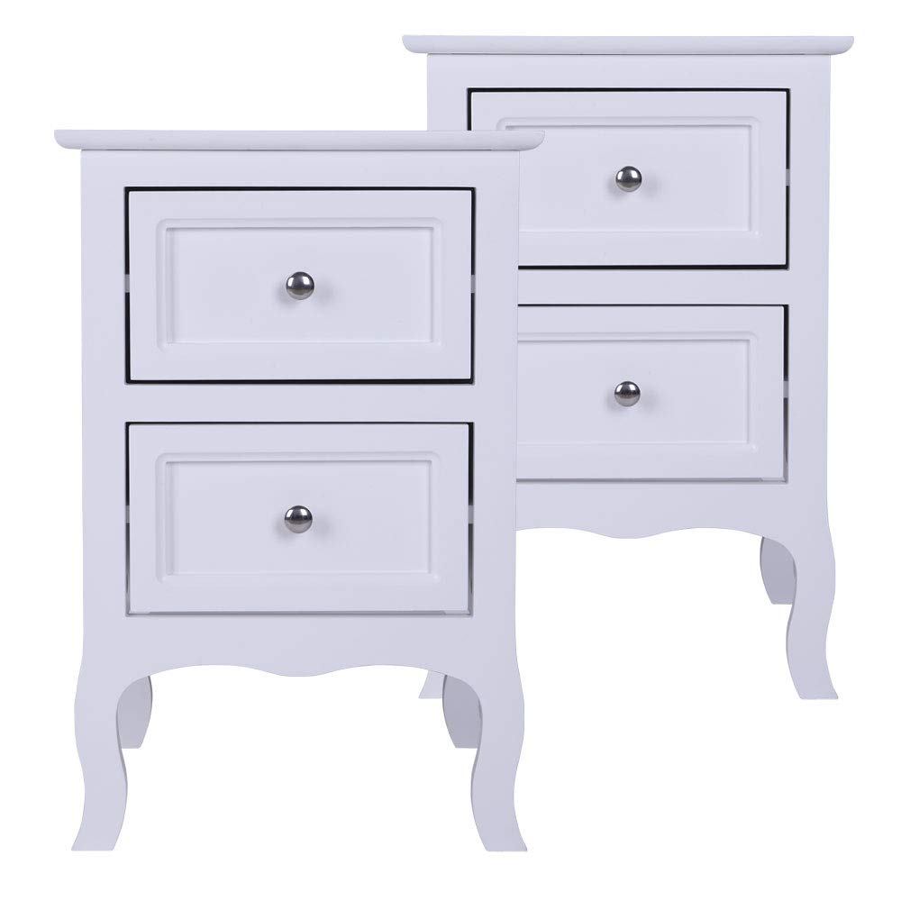 2Pcs Country Style End Side Table,2-Tier Wooden Night Tables with 2 Drawers Storage Cabinet Large Size Tables Night Stand Set 2 Living Room with Drawer Bedside Tabes for Bedroom