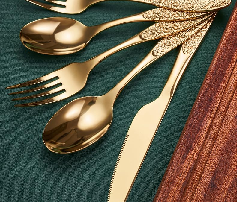 Taiyoko Silverware Set Flatware 32-Piece Retro Cutlery,Mirror Polished,Stainless Steel,Kitchen Utensils Tableware Service with Steak Knives Dinner Fork Knife Spoon