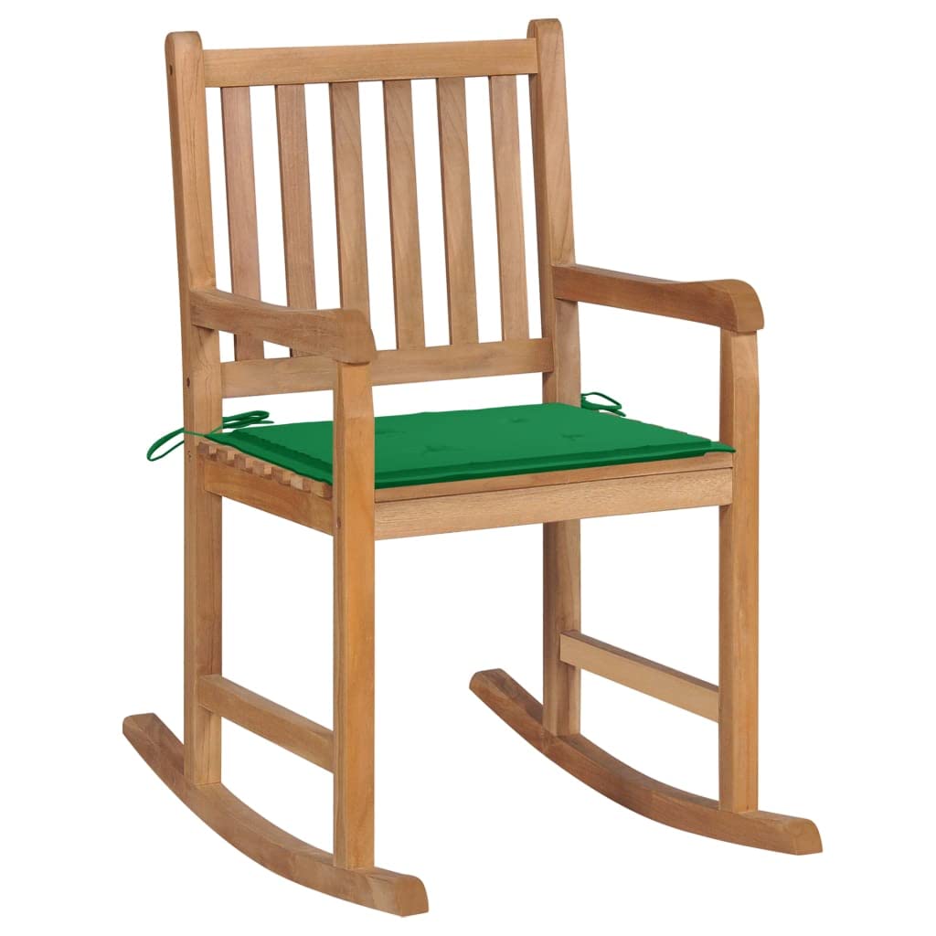 GOLINPEILO Patio Rocking Chair with Green Cushion Solid Teak Wood, Solid Wooden Frame Outdoor & Indoor Rocker for Garden, Patio, Balcony, Backyard Porch Rocker-AA