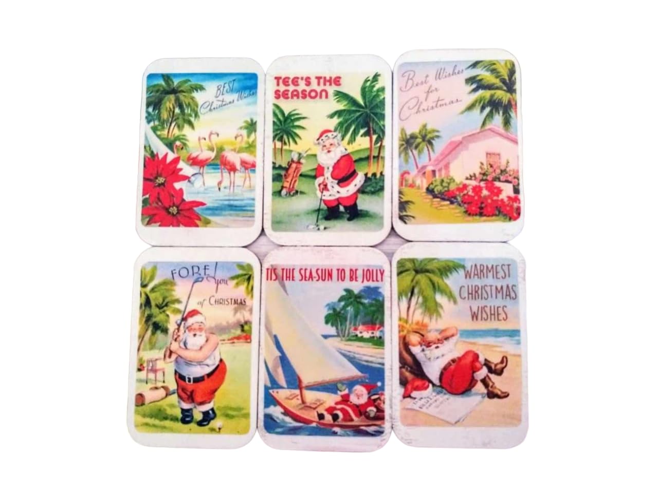 Set Of 6! Santa's Florida Christmas Miniature Wood Signs For Dollhouse Decor, Scrapbook Embellishments, Ephemera