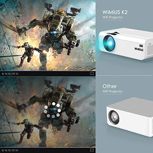 WiFi Projector Support 5.2 Bluetooth Transmitter, WiMiUS K2 Mini Projector 1080P and 4K Support, 300ββ Screen Zoom Compatible with Smartphone (Wirelessly) PC TV Stick Chromecast PS5