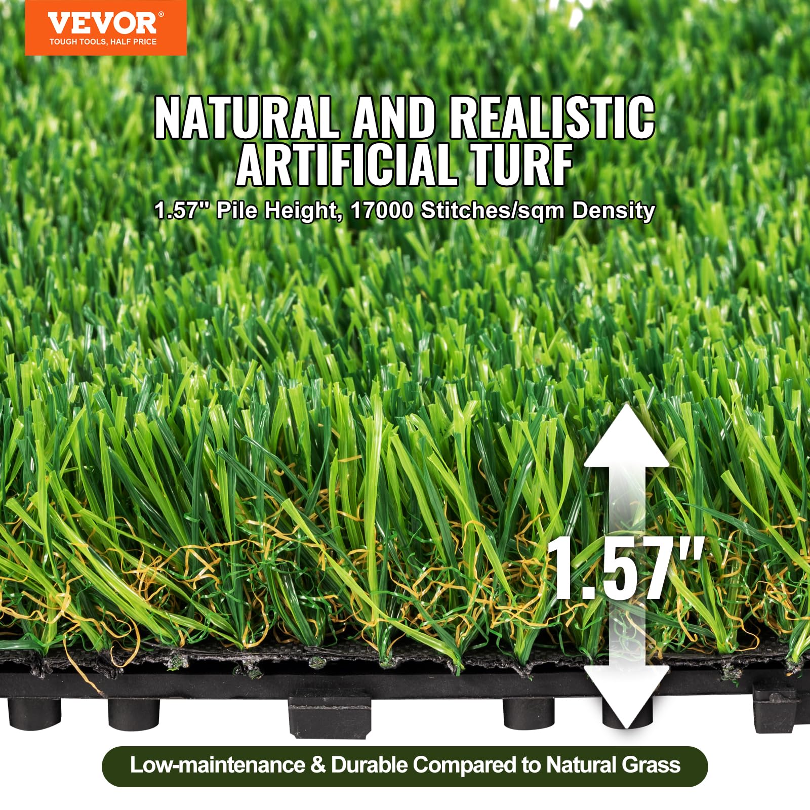 VEVOR Artifical Grass Tiles Interlocking Turf Deck Set, 9 Pack - 12"x12", Synthetic Fake Grass Self-draining Mat Flooring Decor Pad, Perfect for Multi-Purpose Indoor Outdoor Entryway Scraper Dog Mats