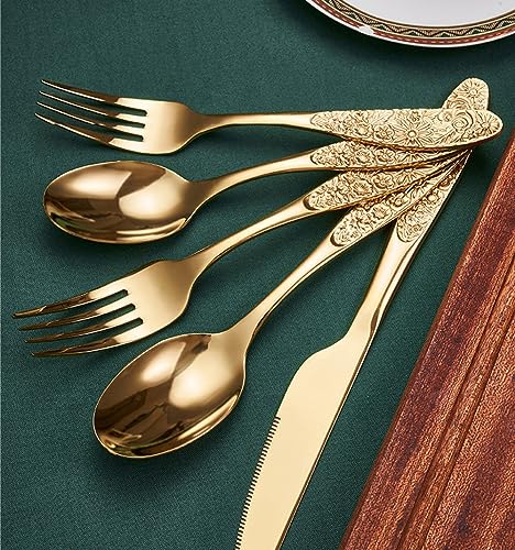Taiyoko Silverware Set Flatware 32-Piece Retro Cutlery,Mirror Polished,Stainless Steel,Kitchen Utensils Tableware Service with Steak Knives Dinner Fork Knife Spoon