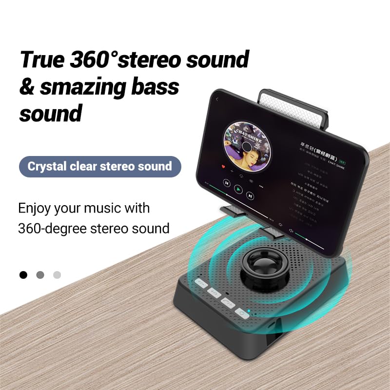 VIGROS Cell Phone Stand with Wireless Bluetooth 5.2 Speaker for Desk Anti-Slip Base HD Stereo Sound for Home and Outdoors with Speaker Compatible with iPhone Cell Phone Tablets