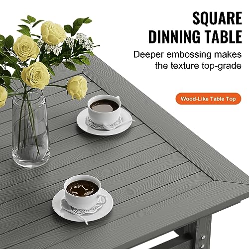 VEVOR 5 Pieces Patio Dining Set, Outdoor Square Furniture Table and Chairs, All Weather Garden Furniture Table Sets, HIPS Small Patio Conversation Set, for Lawn, Deck, Backyard, Poolside, Light Gray