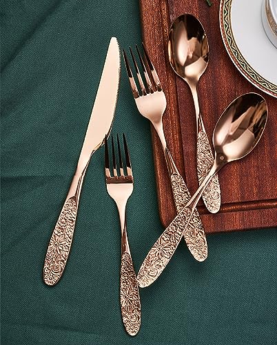 Taiyoko Silverware Set Flatware 32-Piece Retro Cutlery,Mirror Polished,Stainless Steel,Kitchen Utensils Tableware Service with Steak Knives Dinner Fork Knife Spoon